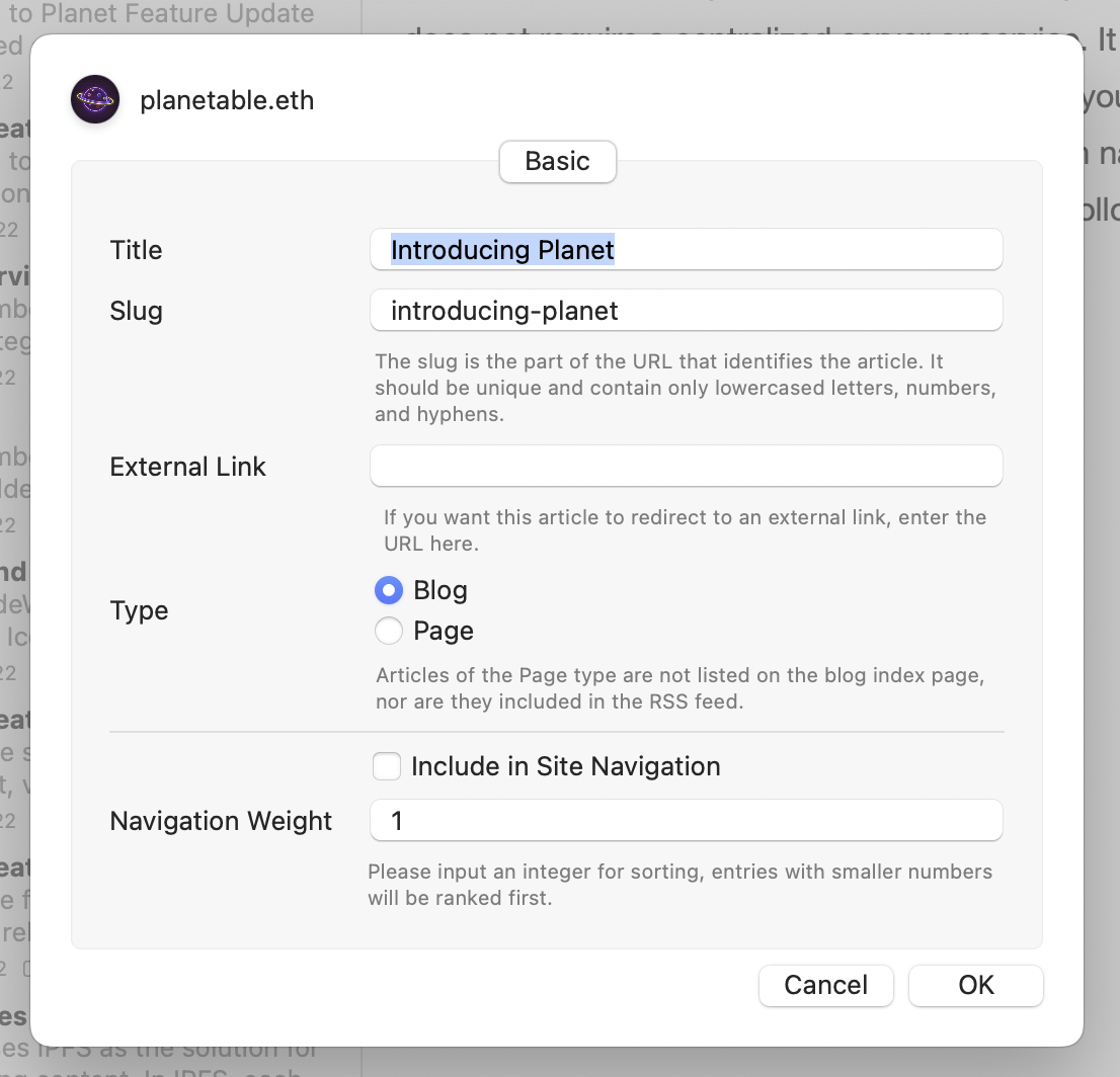 Article Settings Article Settings